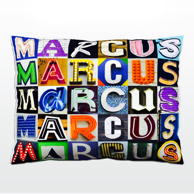 Personalized Pillow featuring the name MARCUS in photos of sign letters ...