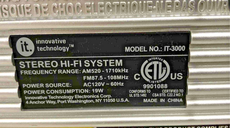 Innovative Technology IT-3000 Receiver CD Player AM/FM Radio, Speakers ...