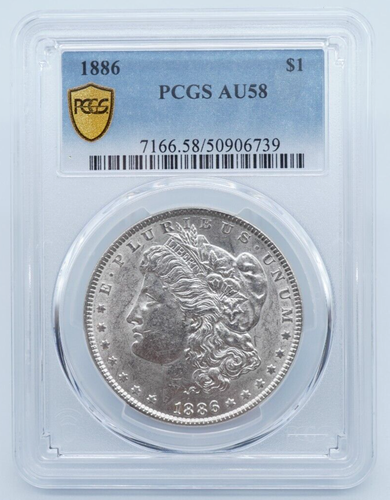 1886-P Morgan Silver Dollar PCGS AU58 Gold Shield Label - C1588 - .705 ...