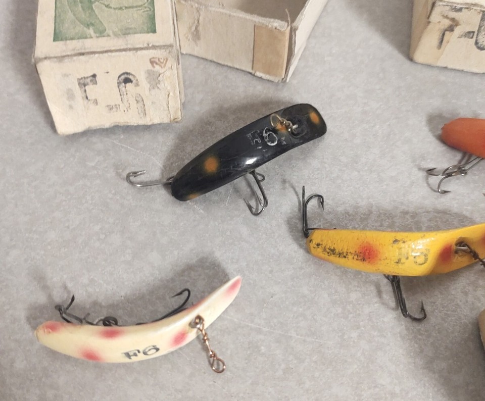 Lot Vintage Helin F-6 Fly-Rod Flatfish Lures Original Box Bear Valley ...