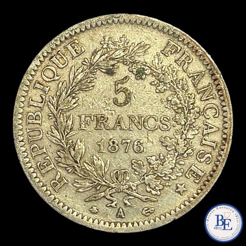 1876 A France 5 Francs Silver Coin French Hercules World Foreign 90% ...