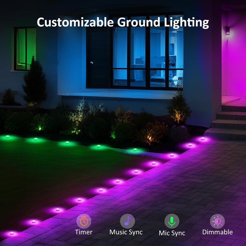 200FT Outdoor Ground Lights, Smart RGB Pathway Lights with APP/Remote ...