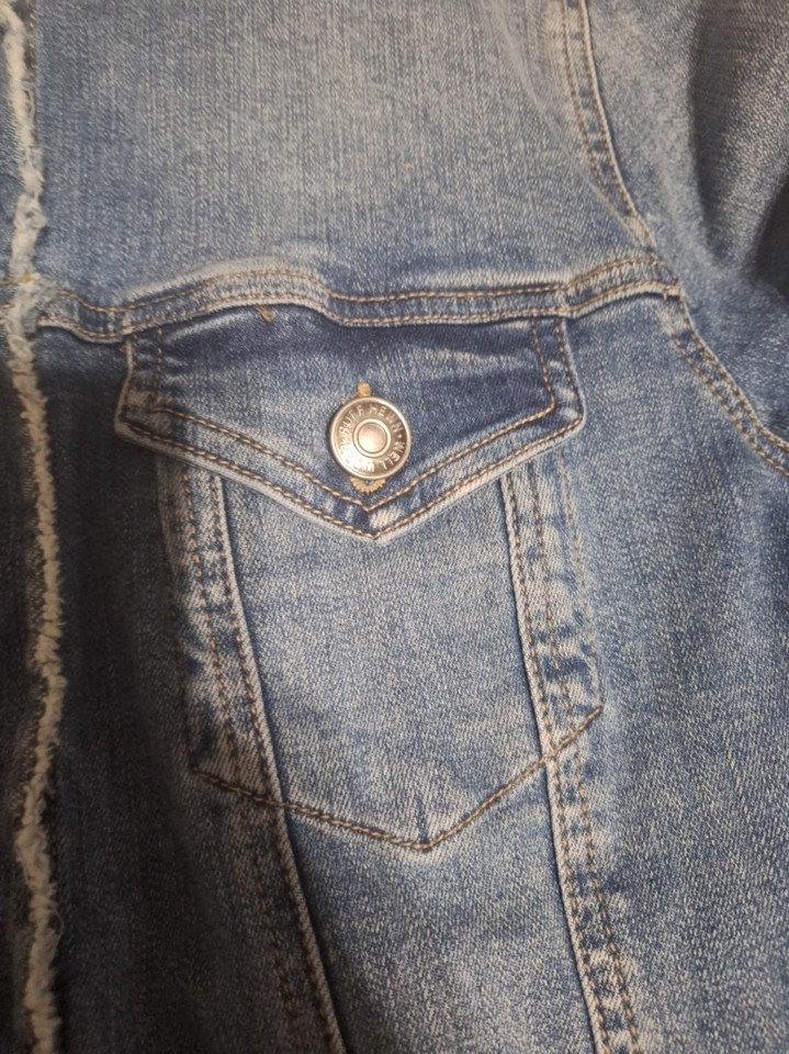 Ruff HEWN Women's Blue Jean Jacket Acceorized With Diamond And Pearls ...