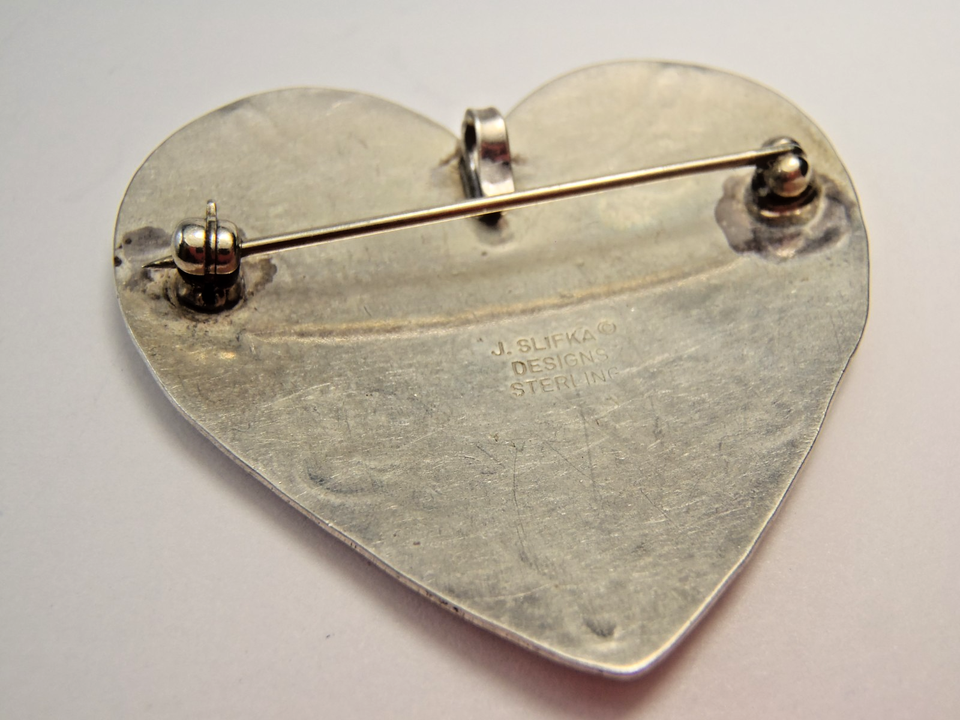 vintage J. Slifka Sterling Silver Ornate Heart Pendant Brooch ...
