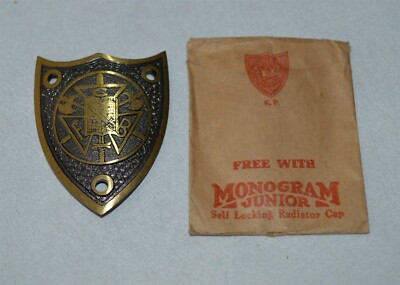 NOS 1920 era Monogram Junior Metal Motometer Cap Shield Knights Pythias ...