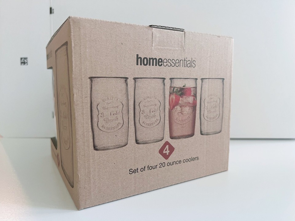 Home Essentials Glassware Drinking Glasses Set Of 4 20 oz Coolers | eBay