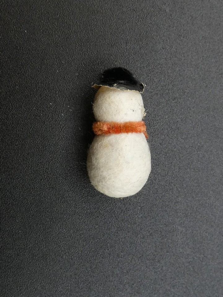 Vintage Christmas Miniature Spun Cotton Snowman with Black Top Hat 1 1/ ...