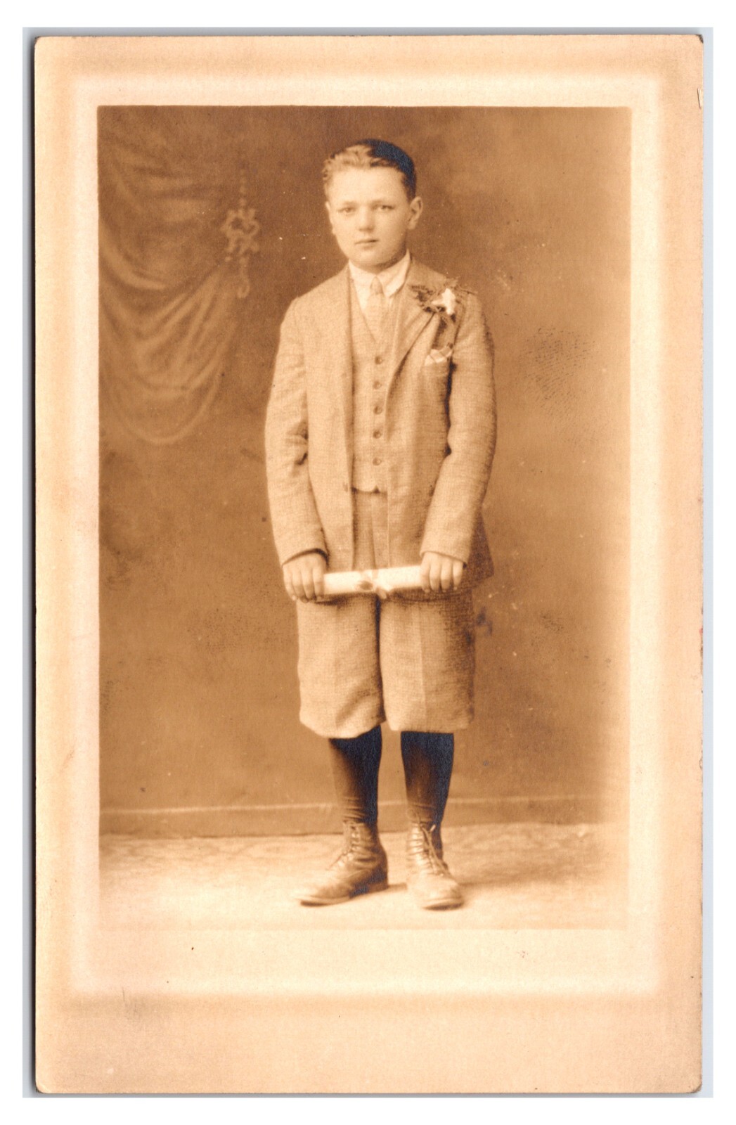 Antique Early 1900s - Young Boy With Scroll - Real Photo Postcard ...
