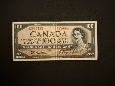 1954 100 $ Bill Radar A/J2944492 Canada Money Bank Note Fancy Serial | eBay