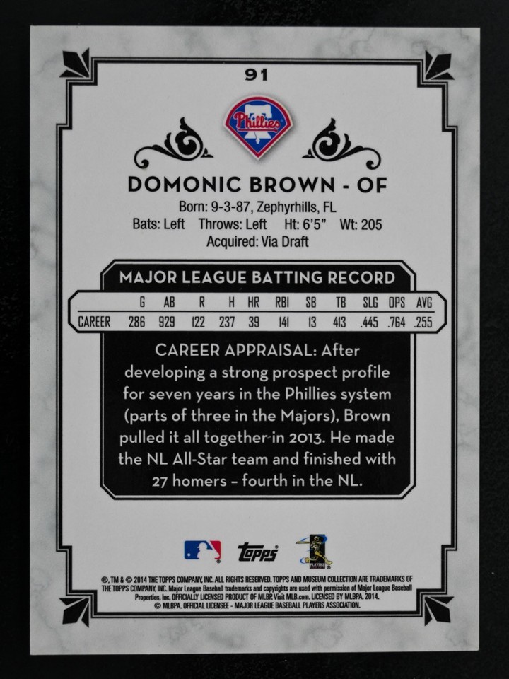 2014 Topps Museum Collection #91 Domonic Brown Copper Philadelphia ...