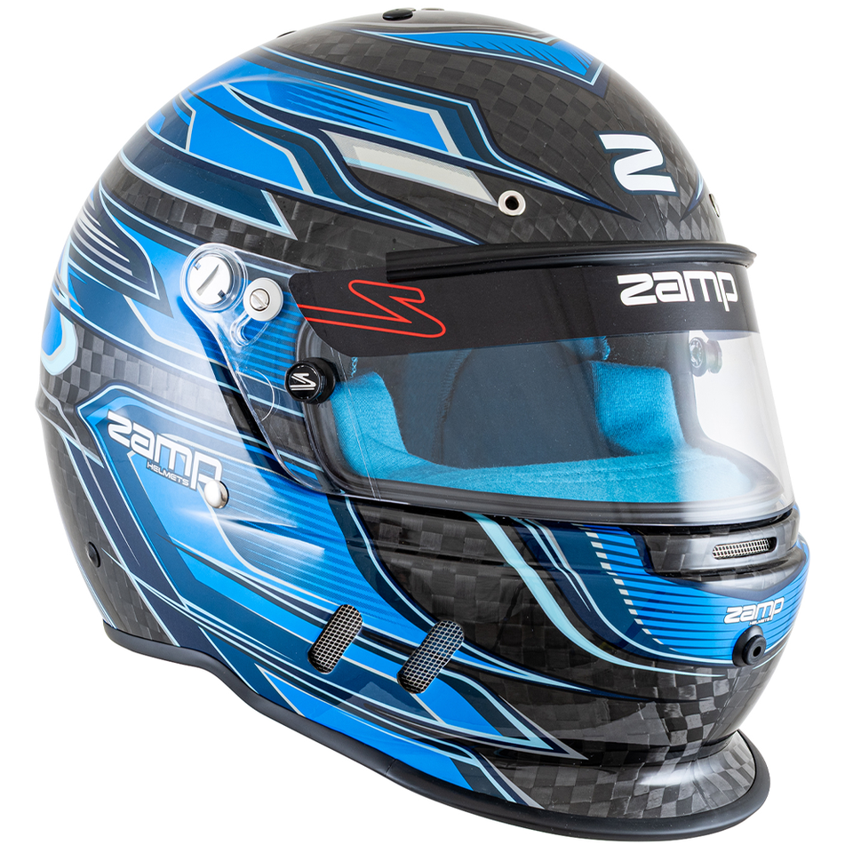 Zamp RZ-67D Auto Racing Helmet Flo Blue/Light Blue Carbon Graphic Snell ...