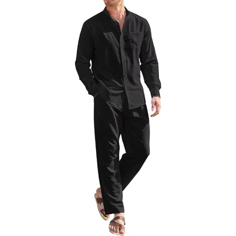 Men 2 Piece Outfit Beach Button Down Shirt Casual Loose Pant Sets Linen ...