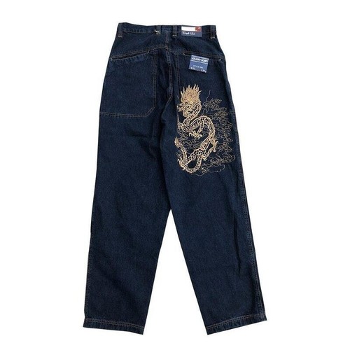 Women Retro Street Loose Chinese Dragon Embroidered High Waist Mopping ...