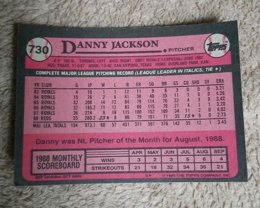 1989 TOPPS #730 DANNY JACKSON - CINCINNATI REDS | eBay