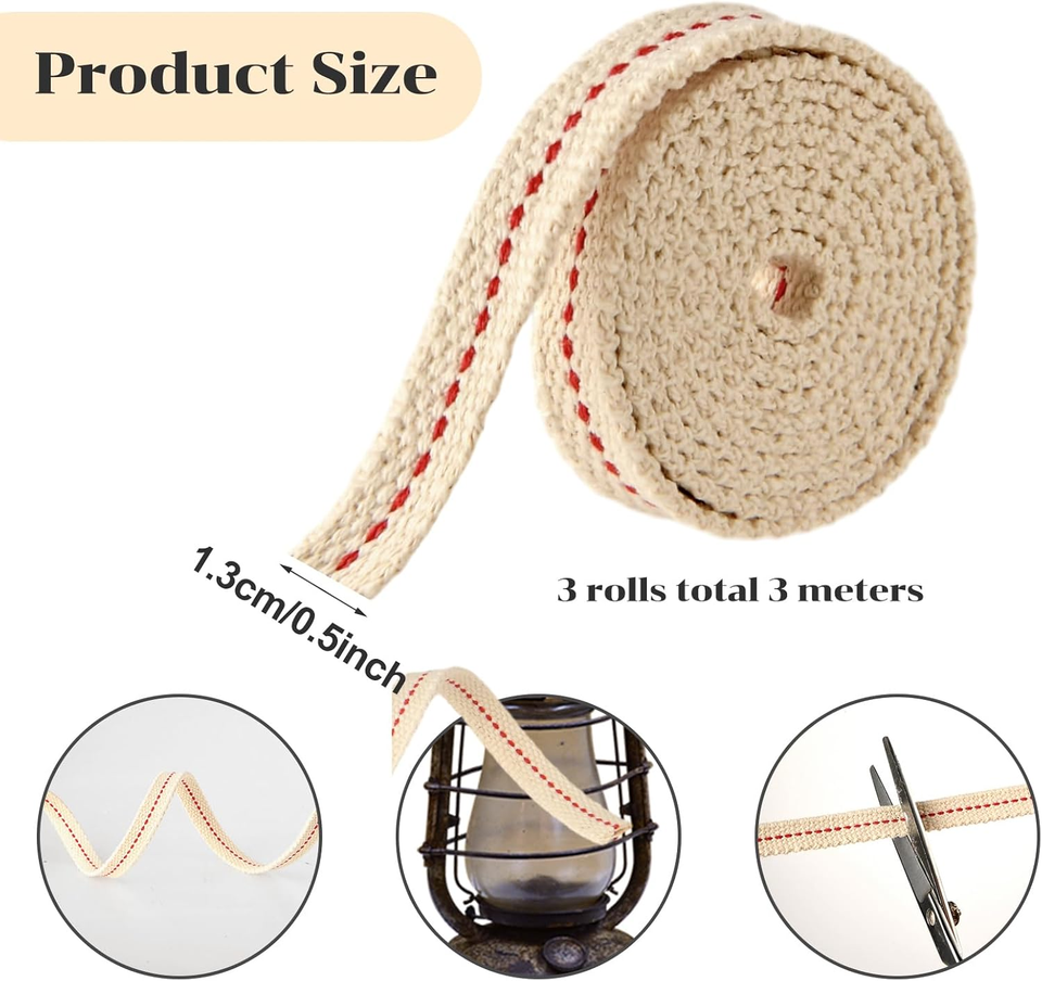 3 Rolls Lamp Wick Lantern Wicks - 10 Ft 1/2 Inch Flat Cotton Oil Lamp ...