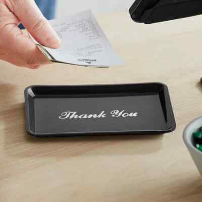 BLACK RESTAURANT BILL/CHECK TIP TRAY WITH "THANK YOU" SILVER PRINT (6 ...