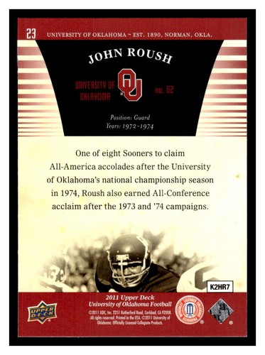 2011 Upper Deck University of Oklahoma - #23 John Roush (RC) for sale online | eBay