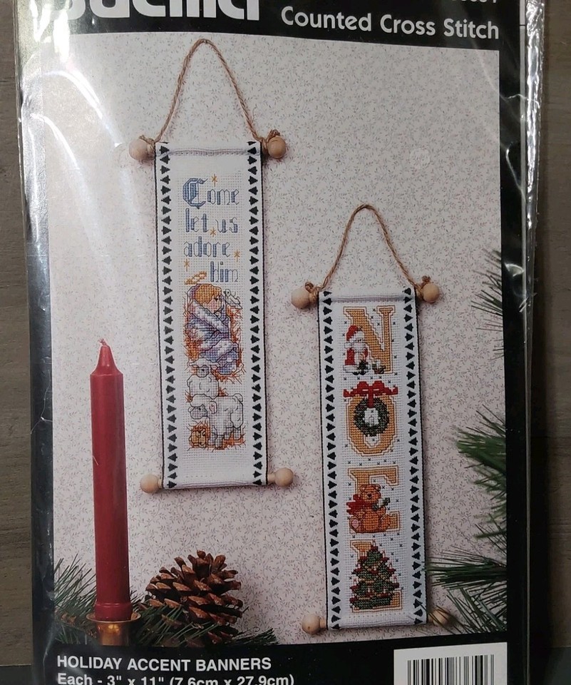 Bucilla Holiday Accent Banner Kit Counted Cross Stitch #83654 Complete ...