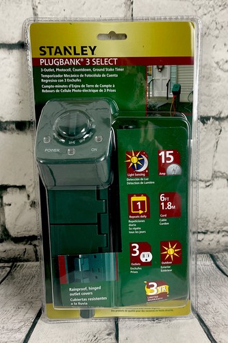 Stanley Outdoor Plug Bank 3 Outlets Auto Control Ground Stake Timer ...