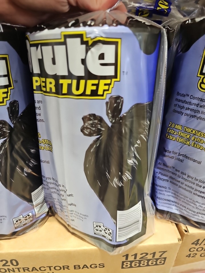 Brute Super Tuff Contractor Bags, 42 Gallon Flap-Tie 20 Bags Extra ...