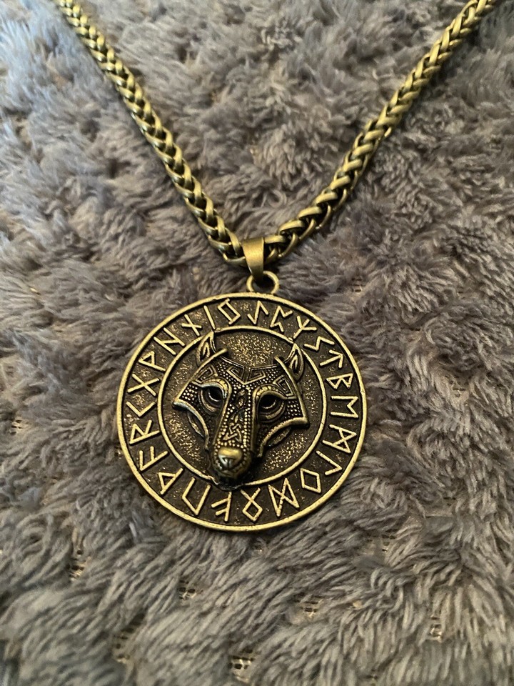 Viking Bronze Fenrir Wolf Viking Necklace, Celtic Knots and Norse Runes ...