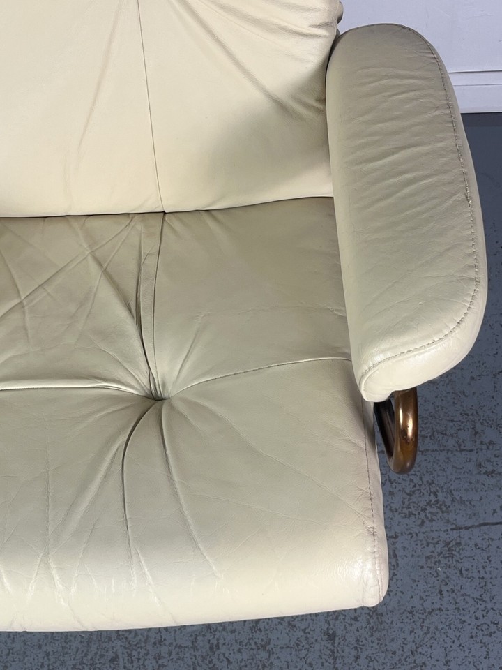 Vintage Mid Century Ekornes Stressless Recliner /Ottoman Cream Leather ...