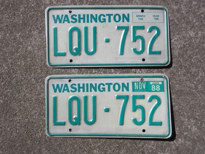 1988 Washington License Plate Pair LQU 752 Chevrolet Ford Dodge Wash ...