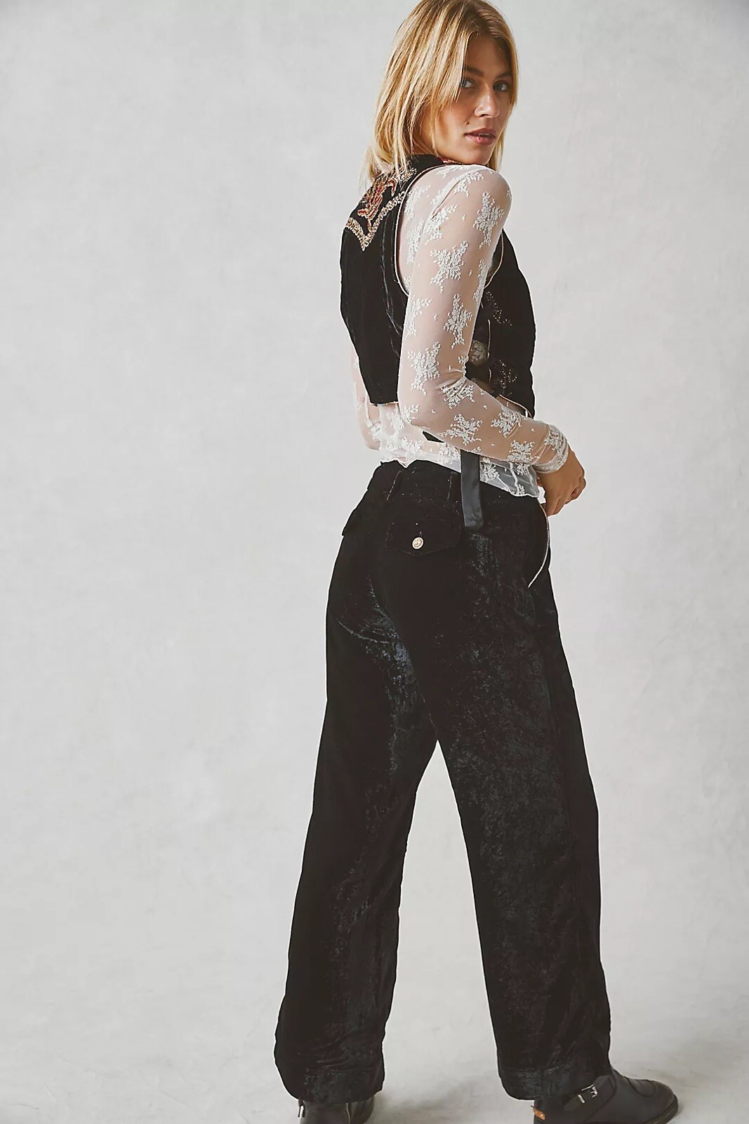 Free People Sign Of The Times Western Embroidered Velvet Suit Set Sz 0 ...