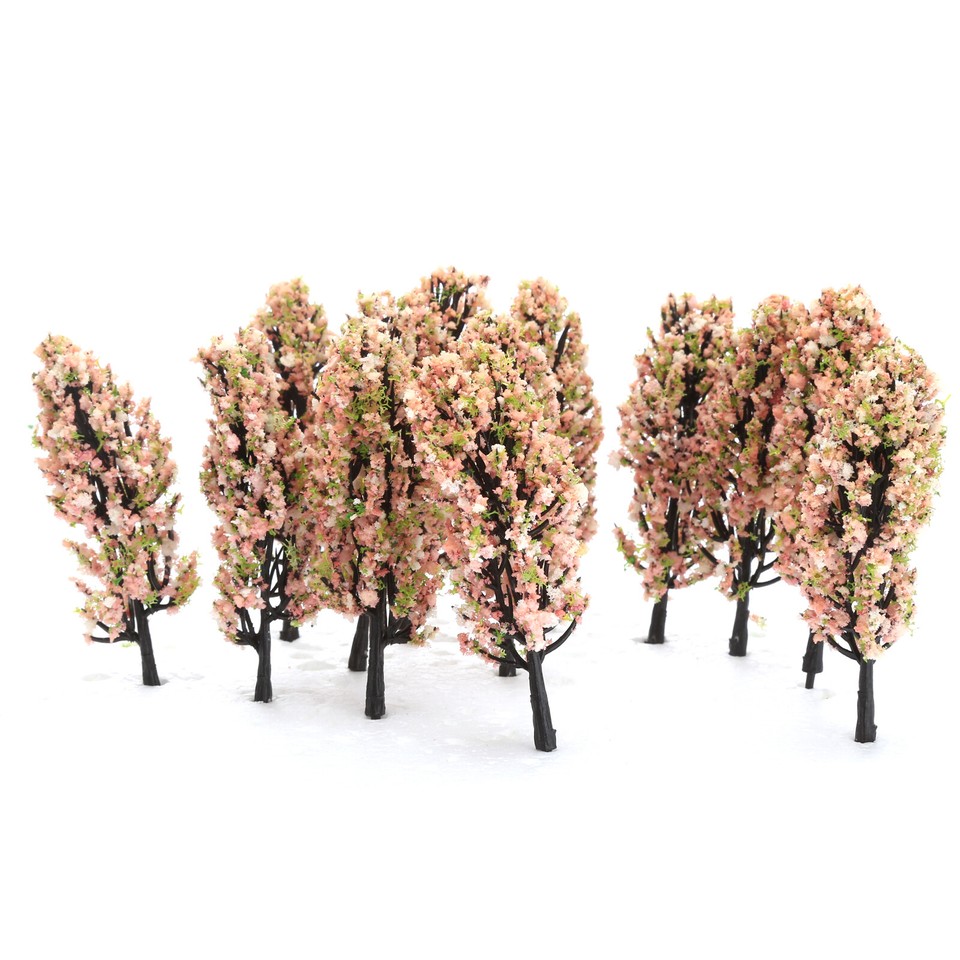 20x Pink Peach Flower Trees Model Train Railway Fairy Garden Spring ...