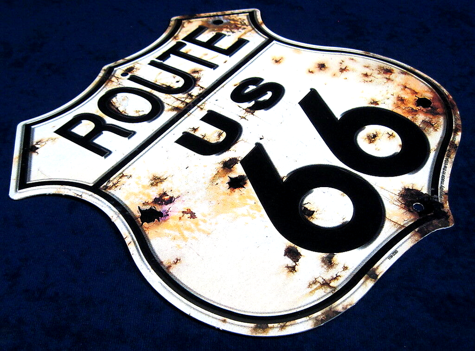 ROUTE 66 Rusty Shield -*US MADE* Embossed Metal Sign - Man Cave Garage ...