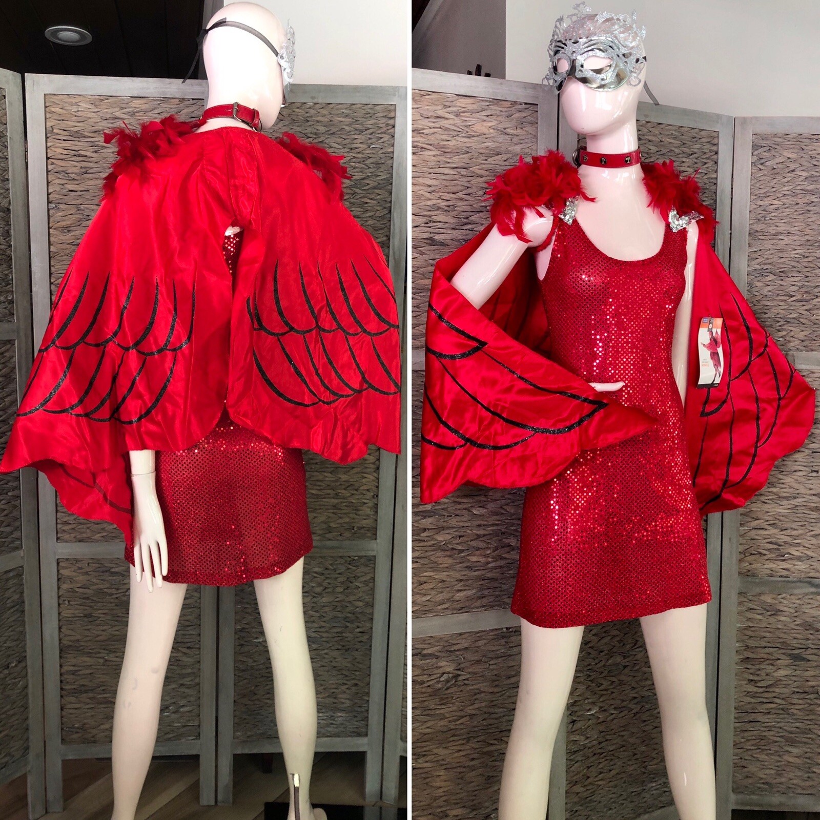 6 PC Red Heavenly Devil Fire Angel Sexy Bitch Costume Set Dress Wings ...