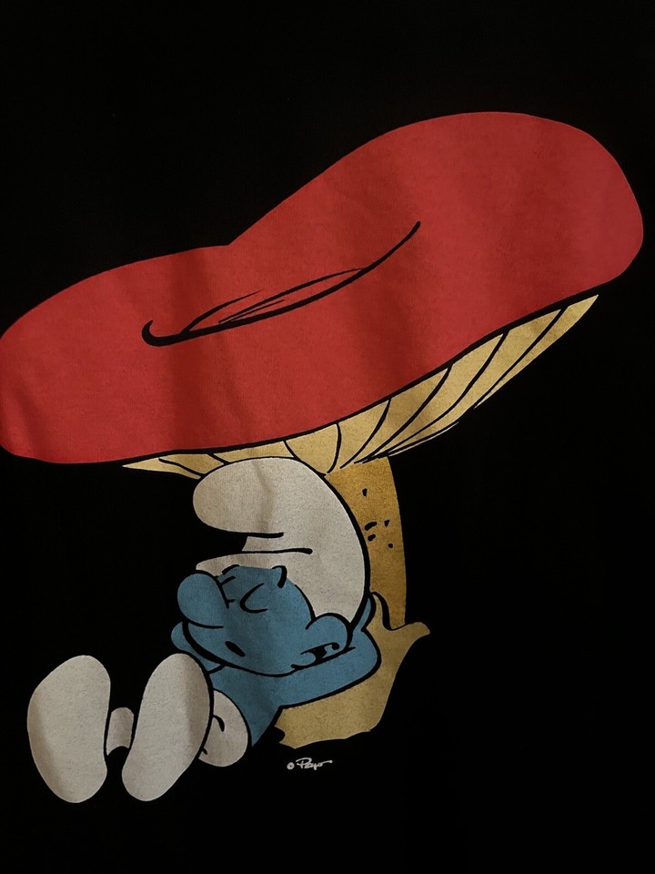 THE SMURFS Sleepy Lazy Smurf Mushroom CARTOON BLUE CHARACTER T SHIRT ...