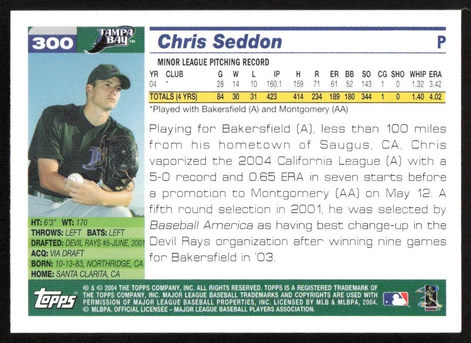 2005 Topps First Year Chris Seddon RC #300 Tampa Bay Devil Rays | eBay