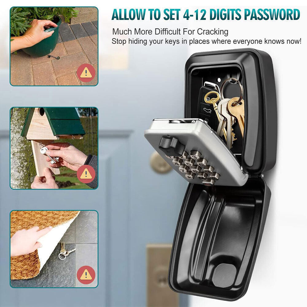 4-12 Digit Key Lock Box Safe Wall Mounted Outdoor High Security Code ...