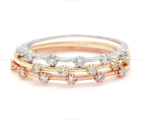 Gift For Her 14k Yellow Gold Diamond Set Of Three Stackable Birthday Ring | eBay