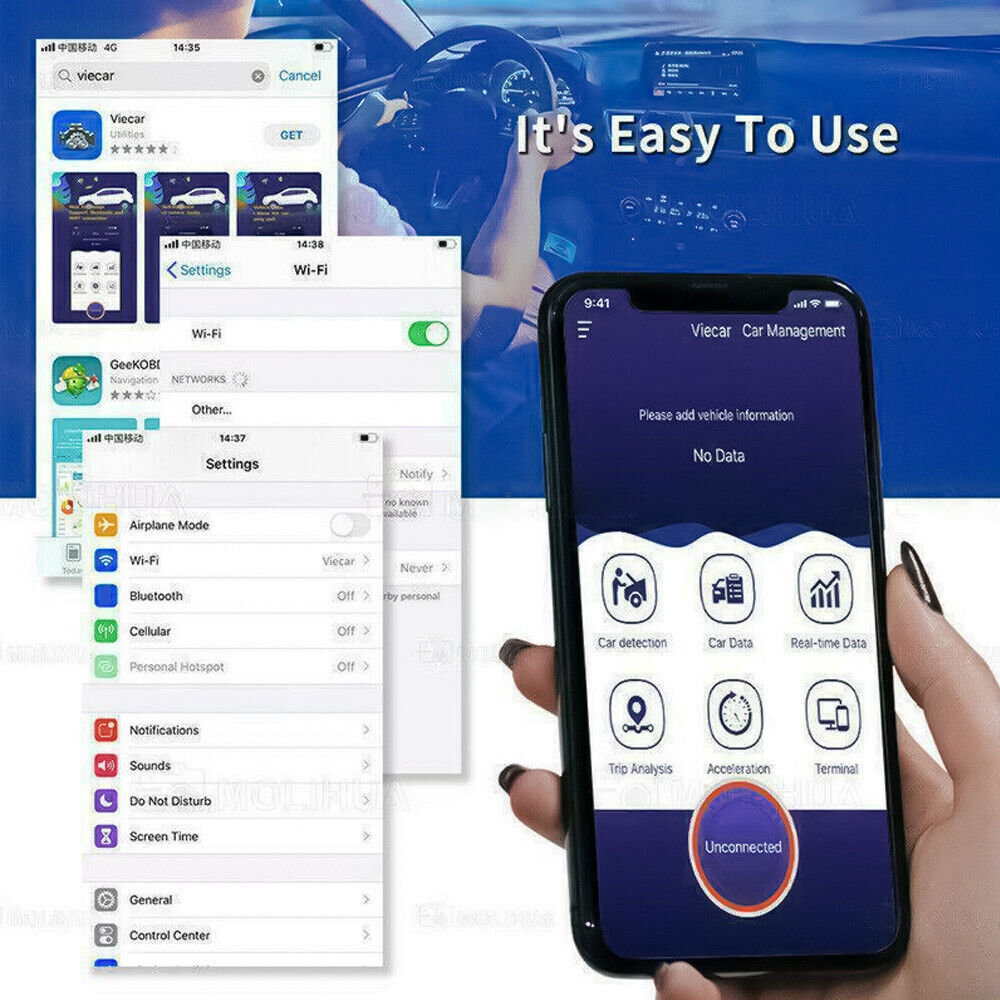 ELM327 Interface OBDII OBD2 WiFi Car Engine Diagnostic Code Reader Scan ...