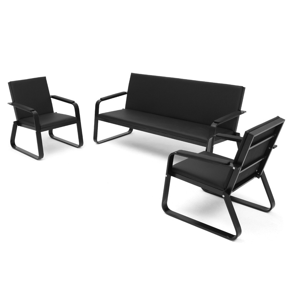 Reception Room Sofa Set 3 PCS Office Chair Guest Sofa Waiting Bench PVC ...