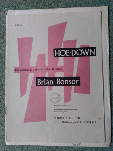 BONSOR, Brian Hoe-Down for descant and treble recorders and piano Sheet ...