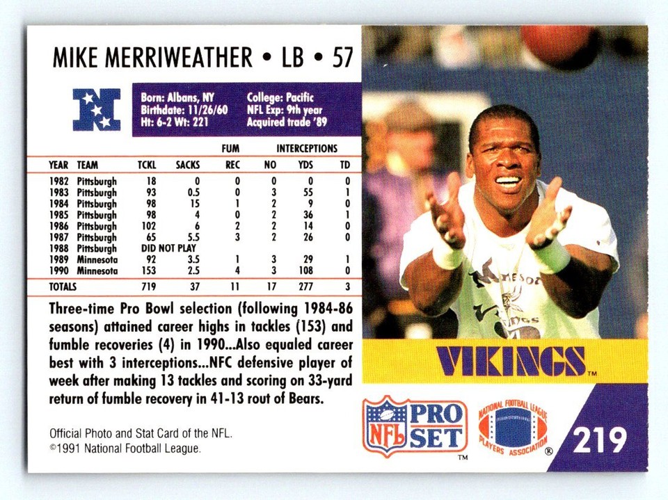 1991 Pro Set #219 Mike Merriweather | eBay