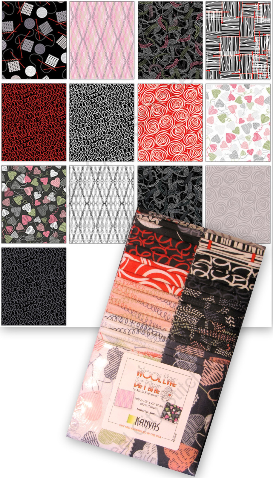 Precut Fabric 40 Strips 2.5"X44" Benartex Ewe Be Mine Sewing Themed ...