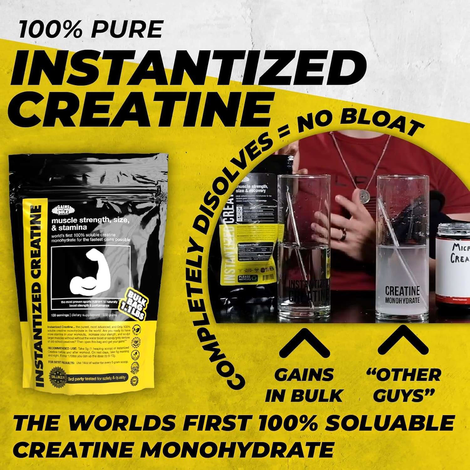 Instantized Creatine Monohydrate Gains in Bulk, Worlds First 100% ...