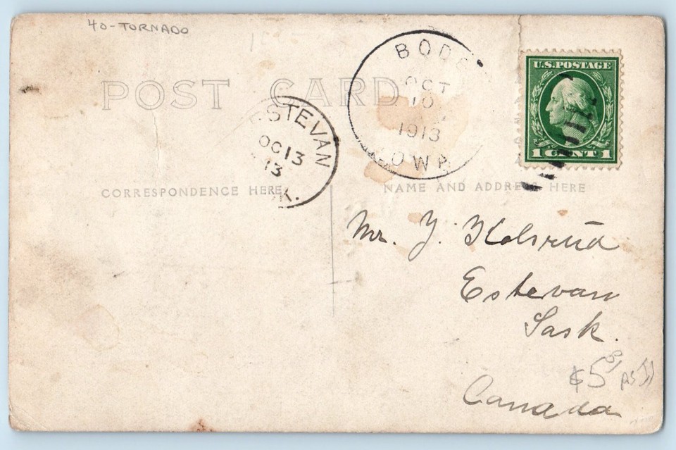 Bode Iowa IA Postcard RPPC Photo Cyclone July 4th Tornado Disaster 1913 ...