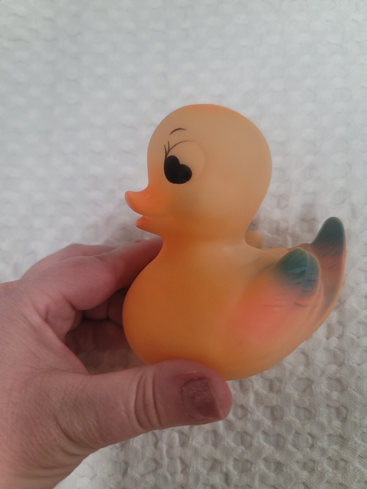 Vintage Rubber Ducky With Beautiful Colorings Of Pink & Blue On Yellow ...