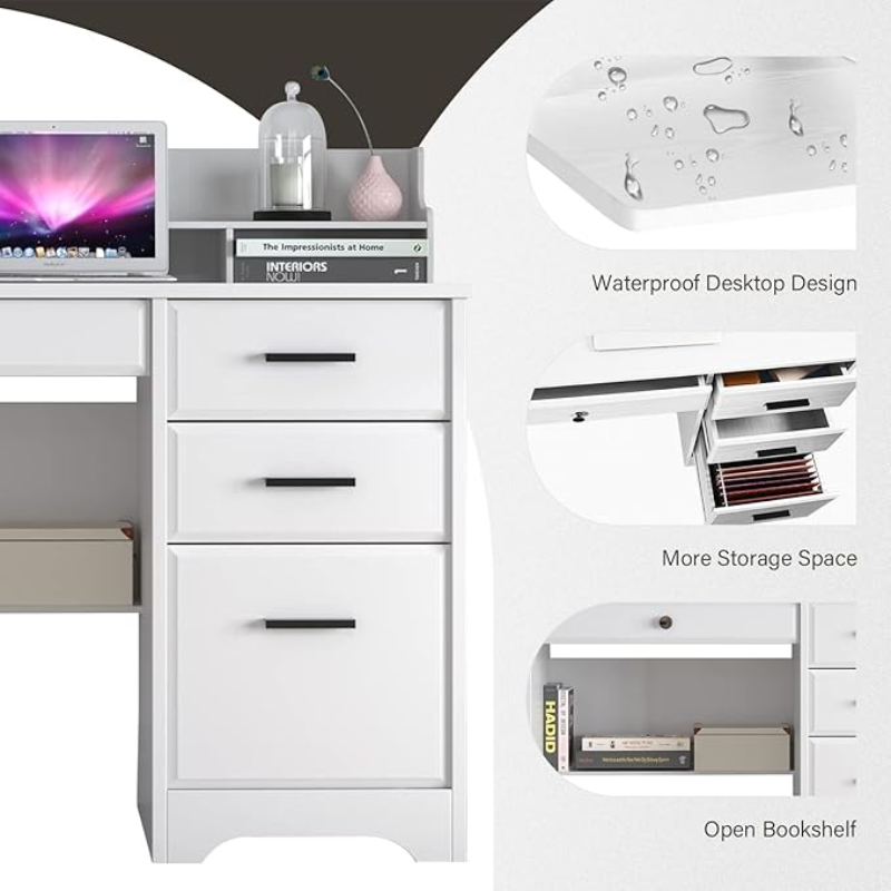 Catrimown Computer Desk with Drawers and Hutch, Wood Executive Desks ...