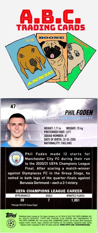 2021-22 Stadium Club Chrome UEFA Champions League #47 Phil Foden | eBay