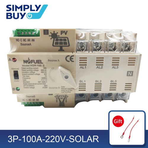 PV Solar Automatic Transfer Switch 3P/100A 220V Solar To Grid Dual ...