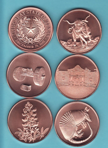 TEXAS "Designs" 6 Coin SET 1 AVDP oz. Copper Rounds INTAGLIO MINT | eBay