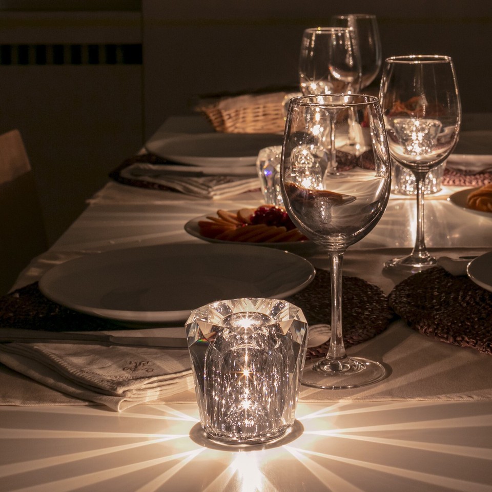 Ambientec Authentic Xtal Crystal Cordless LED Table Lamp Solid Glass ...