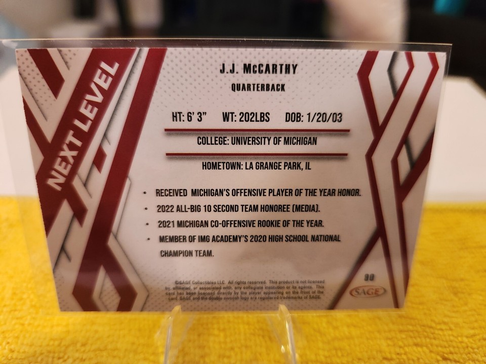 2023 Sage Football Next Level Black J.J. McCarthy RC #80 | eBay