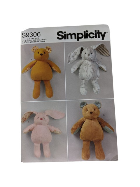 Sweet Stuffed Animals Bunnies & Bears Simplicity 9306 Uncut Sewing ...